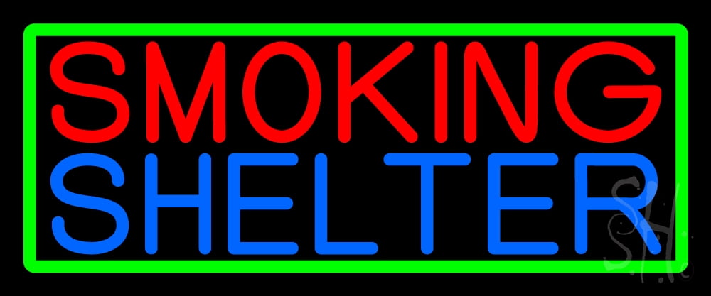 Smoking Shelter With Green Border LED Neon Sign 6 x 15 - inches, Clear ...
