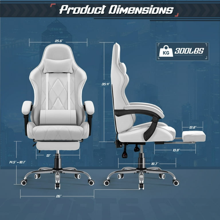 Homall Gaming Chair Fabric Computer Chair Massage Game Chair Cloth Office Chair with Headrest Lumbar Support Footrest White
