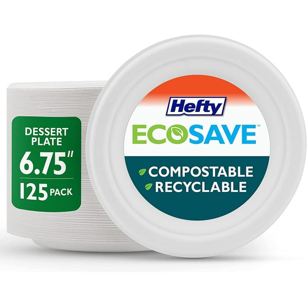 Hefty ECOSAVE Compostable Disposable Paper Plates Dessert 6.75", 125 ...