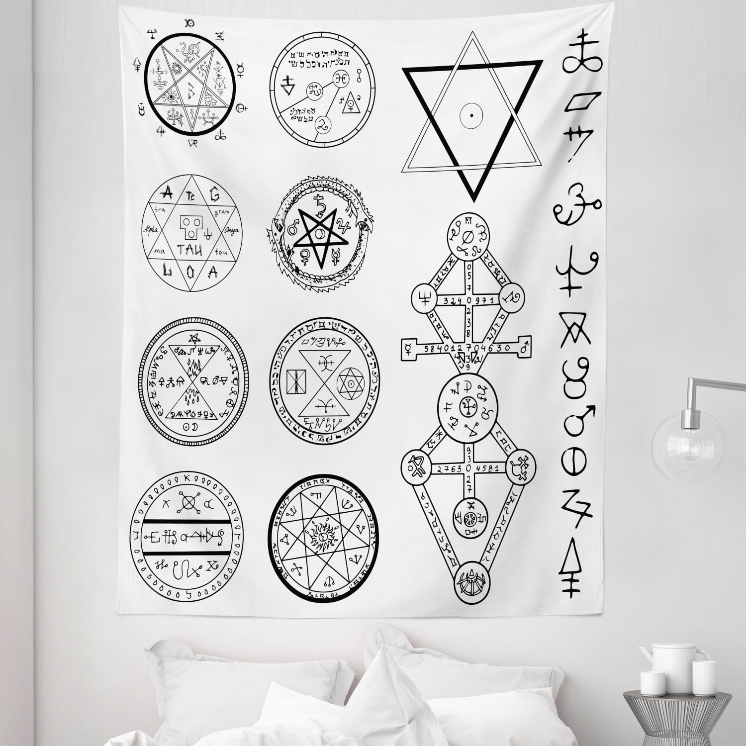 White Tapestry, Design Circular Pentagram Hidden Knowledge of Cosmos ...