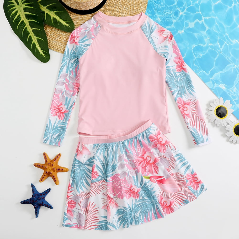 GYRATEDREAM 2-12Y Girls Long Sleeve Rashguard UPF 50+ Two Piece ...