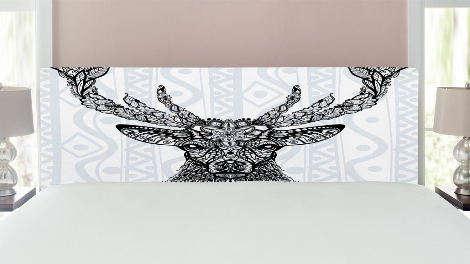 Deer Headboard, Aboriginal Floral Polynesian Deer Pattern Mammal Boho ...