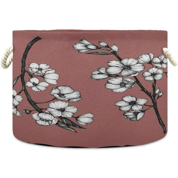 Flowers Print Storage Basket Toy Round Large Baskets Canvas Foldable ...