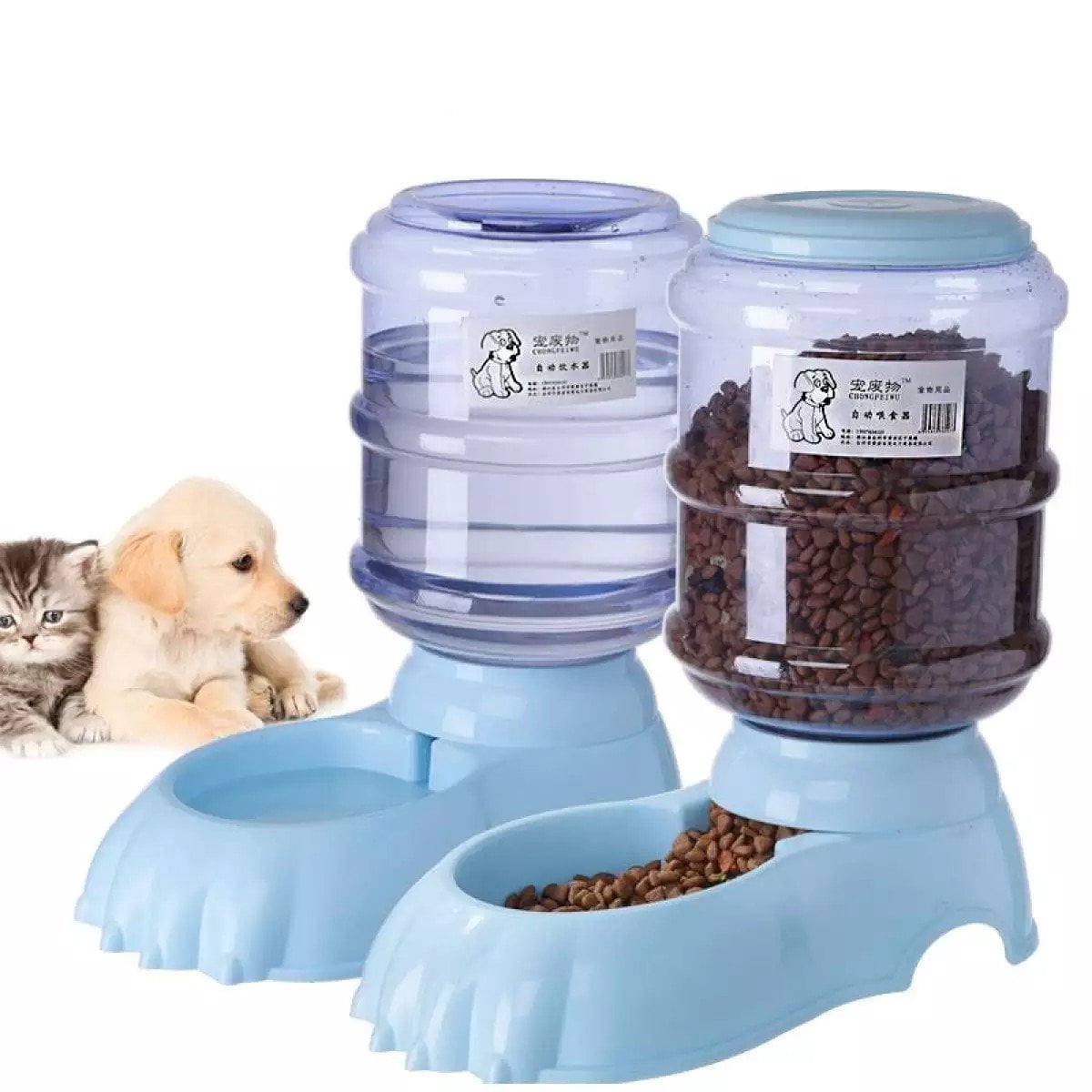 2 Pack Pet Feeder Food & Fountain Water Dispenser Station Replenish Pet ...