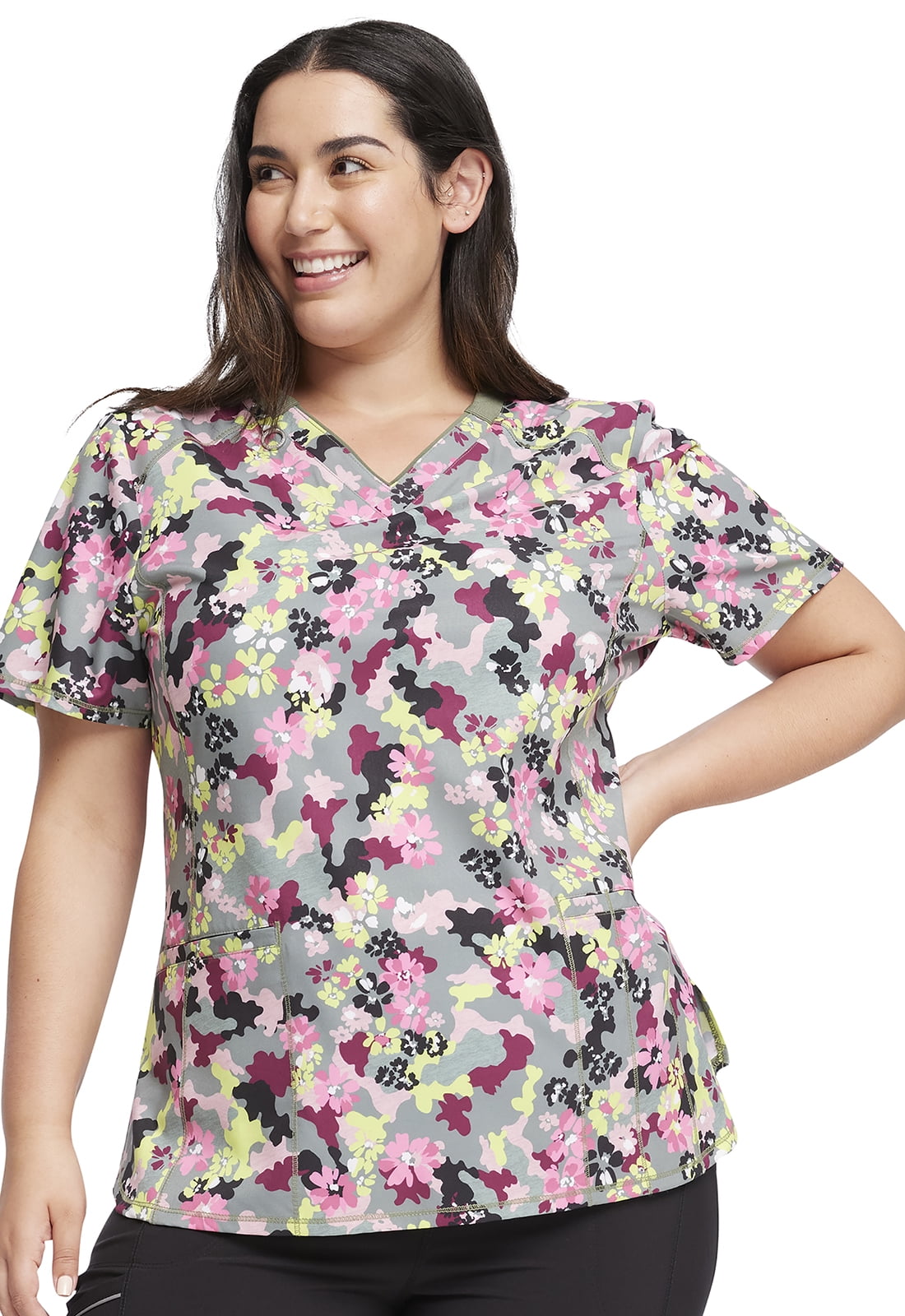 Cherokee Infinity Scrubs Top For Women V-Neck Print Plus Size CK634 ...