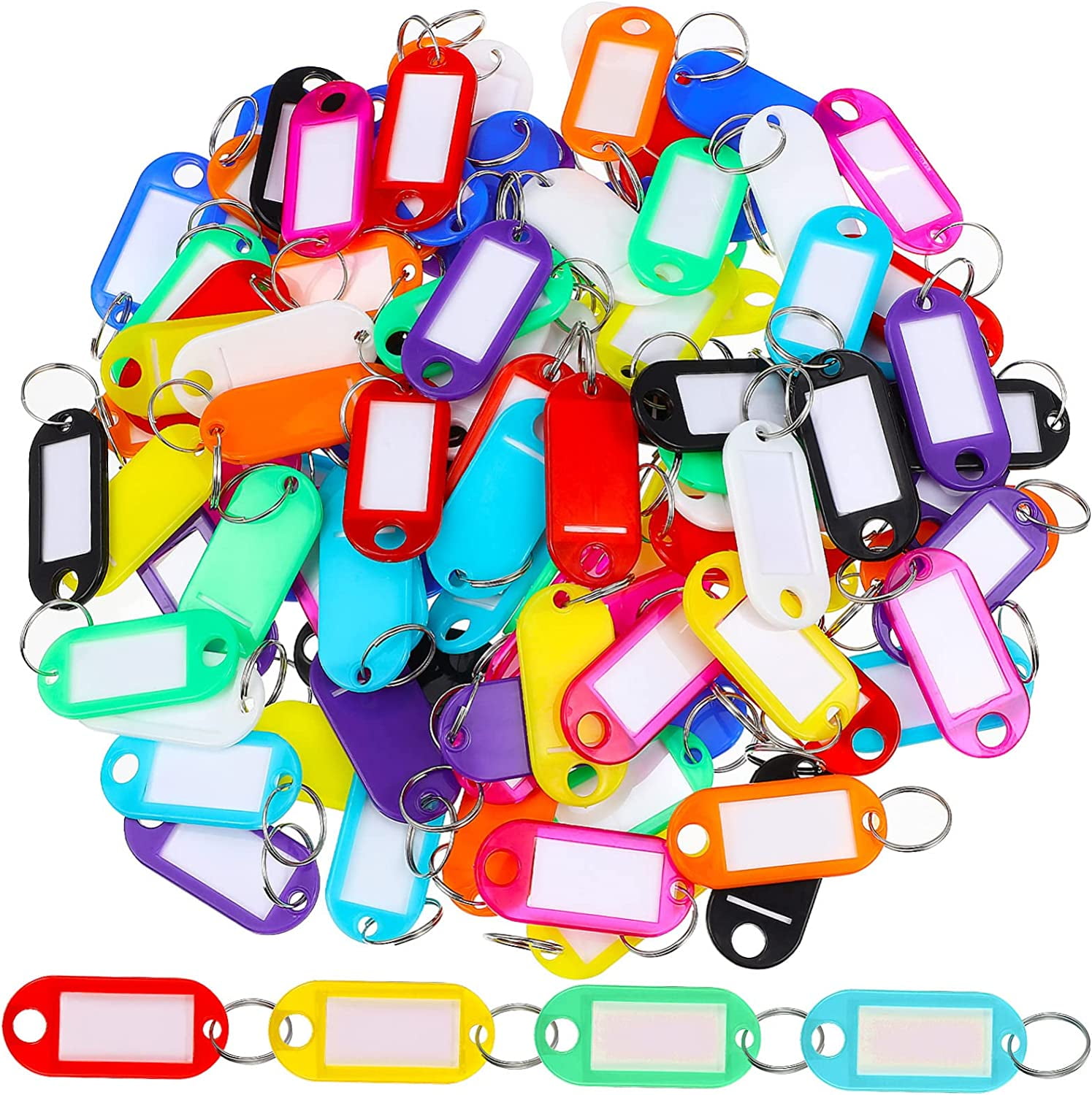 100 Pcs Color Plastic Pp Key Ring Keychain Colored Tabs Blank Labels ...