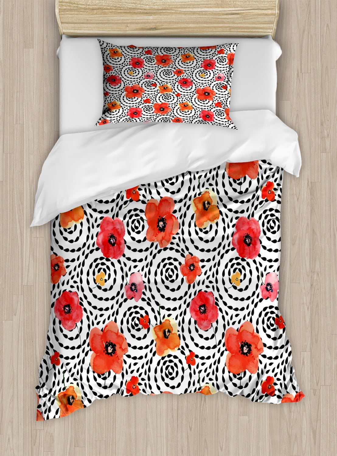 Poppy Duvet Cover Set Twin Size, Watercolor Tender Poppy Petals on ...