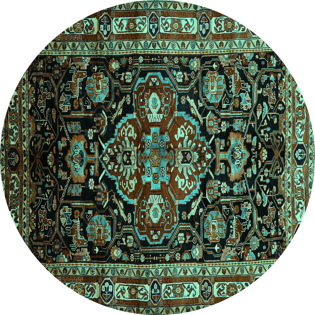 Ahgly Company Machine Washable Indoor Round Persian Turquoise Blue ...