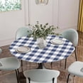 Fitted Tablecloth for Round Table, Navy Blue and White Grid Table Cover ...