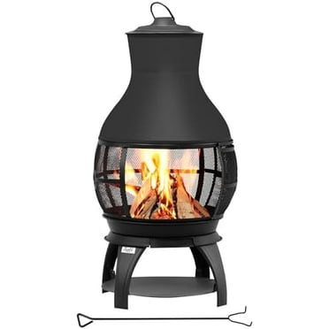 "Esschert Design Outdoor Wood Burning Chiminea, 26"" Black Finish Cast ...