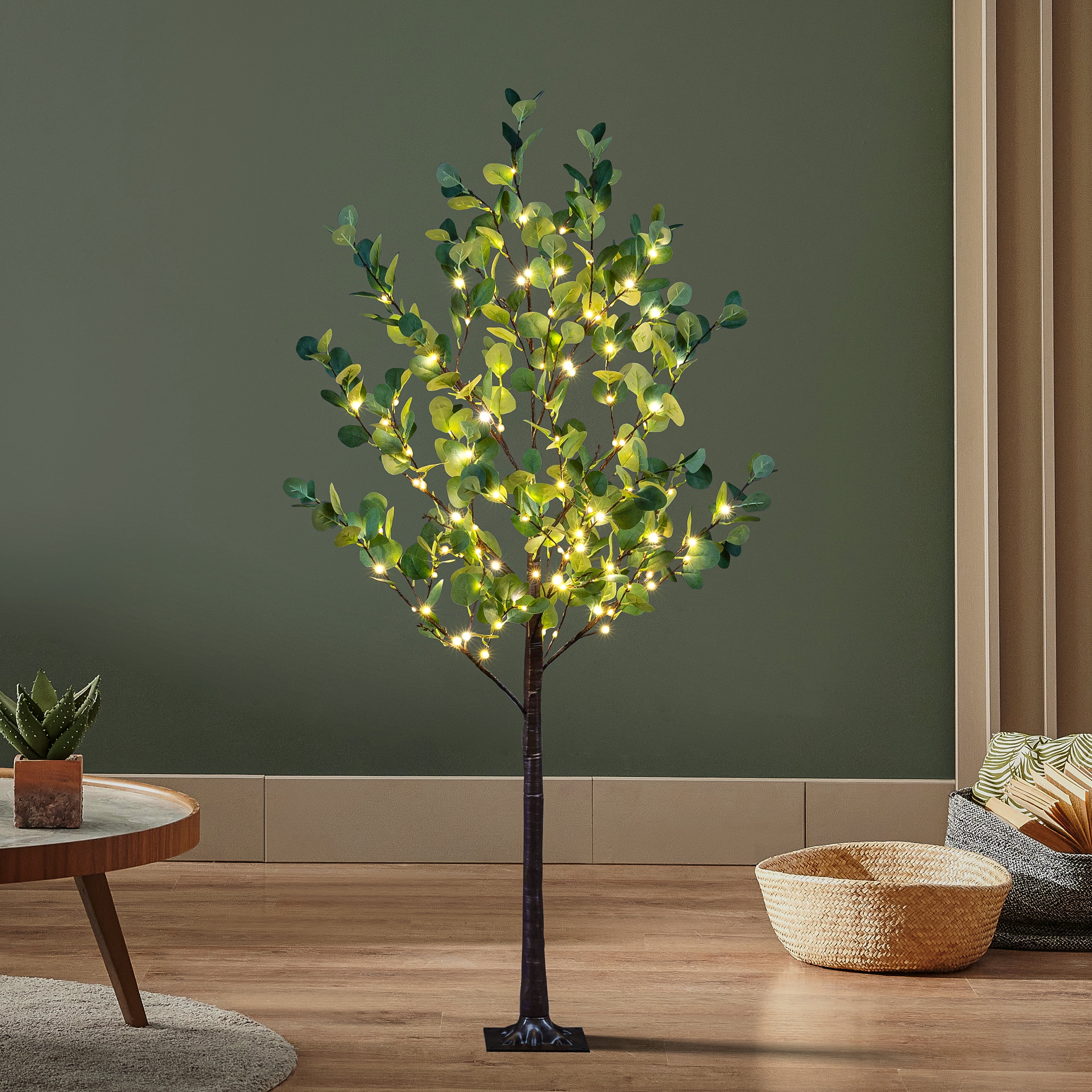 Lightshare 5FT Lighted Eucalyptus Tree 162 Warm White LED Artificial ...