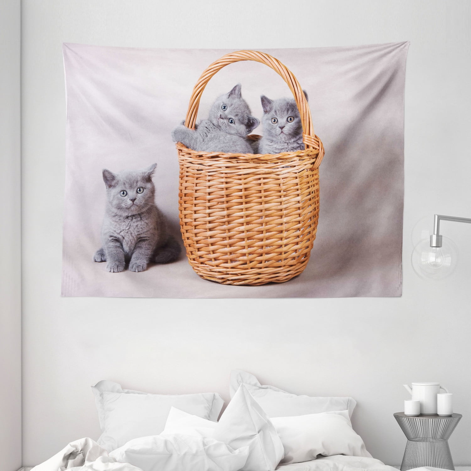 Kitten Tapestry, Three British Cats Kitties in Basket Adorable Baby ...