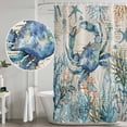 Nautical Teal Bathroom Shower Curtains with Hooks, Crab Ocean Coral ...
