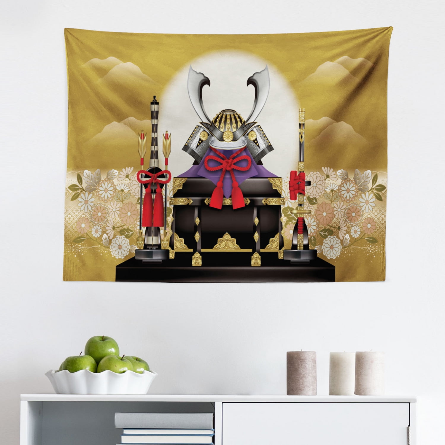 Japanese Tapestry, Fight of Samurai with Katana on White Background ...