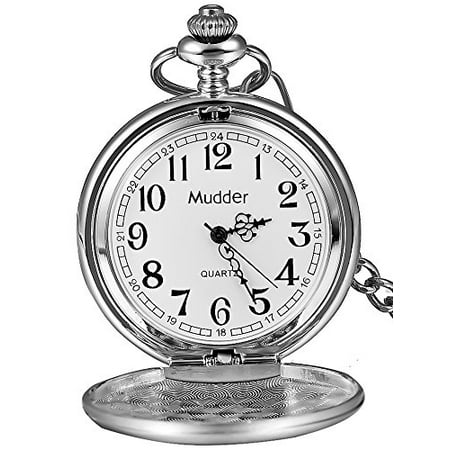 Mudder Classic Smooth Vintage Steel Mens Pocket Watch Xmas (Silver ...
