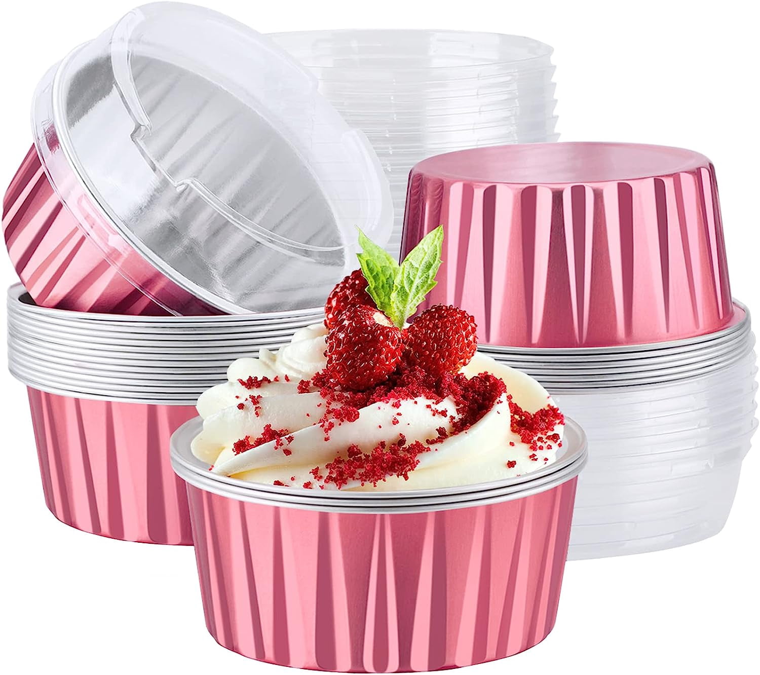 Disposable Ramekins, 25pcs 5oz Baking Cups Foil Dessert Cups with Lids ...
