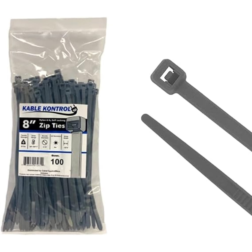 Kable Kontrol Zip Ties - 8" Long - 100 Pc Pk - Gray color - Nylon - 50 ...