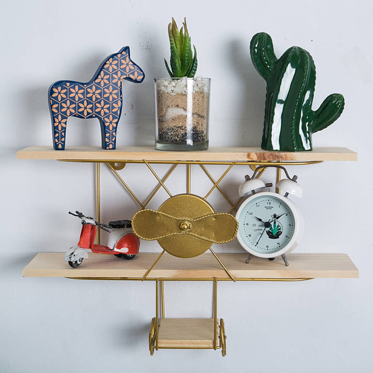 Innovative Triangle/Aircraft Wall Shelf Geometric Iron & Wooden Craft ...