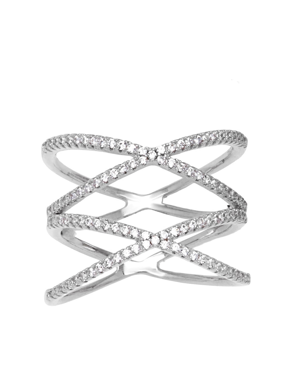 Beaux Bijoux Sterling Silver CZ Double "X" Ring - Walmart.com