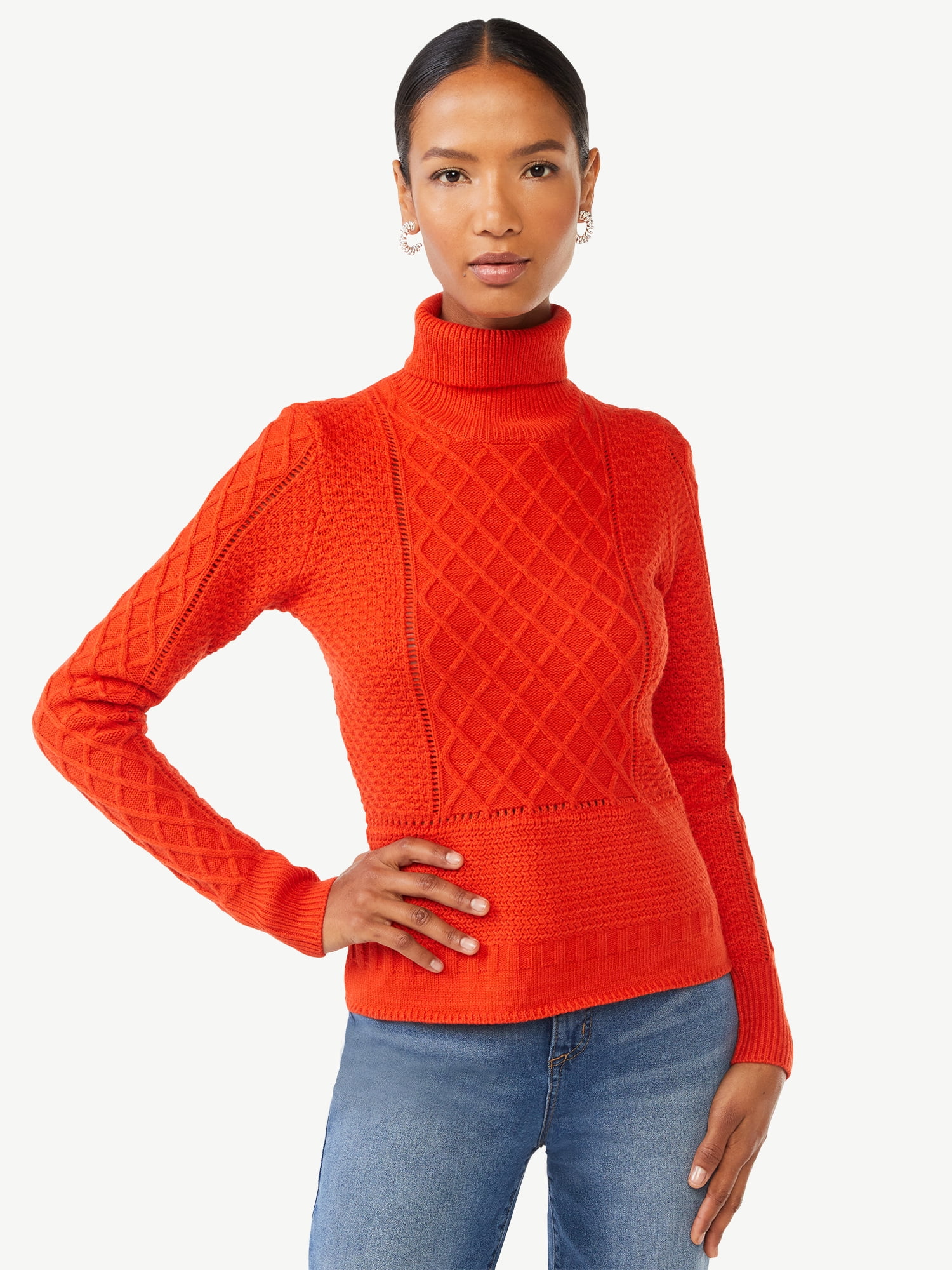Scoop Women's Cable Knit Turtleneck Sweater - Walmart.com