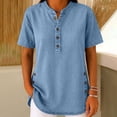 BiZtdJrK Light Blue Women Denim T Shirt Button Side Split Crew Neck ...