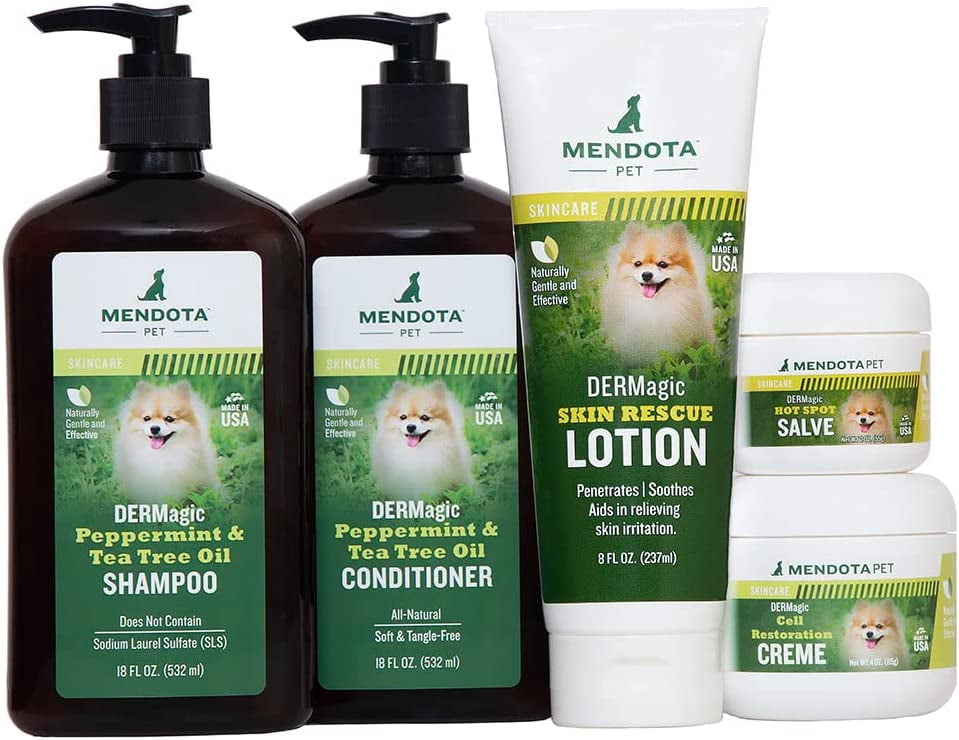 DERMagic System Skin Condition Kit for Pets - Peppermint & Tea Tree Shampoo, Conditioner, Skin ...