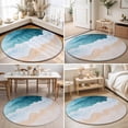 Beige Blue Area Rugs 5' (Round) Gradient Ocean Wave Beach Abstract ...