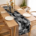 Black City Cotton Linen Table Runner Retro Modern Abstract Black White ...