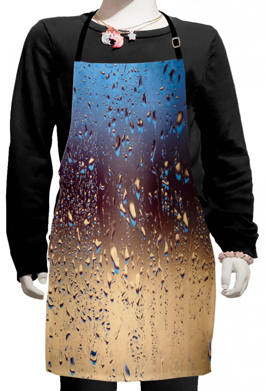 Rain Kids Apron, Close up Rain Drops on Glass Natural Sprays Sphere ...
