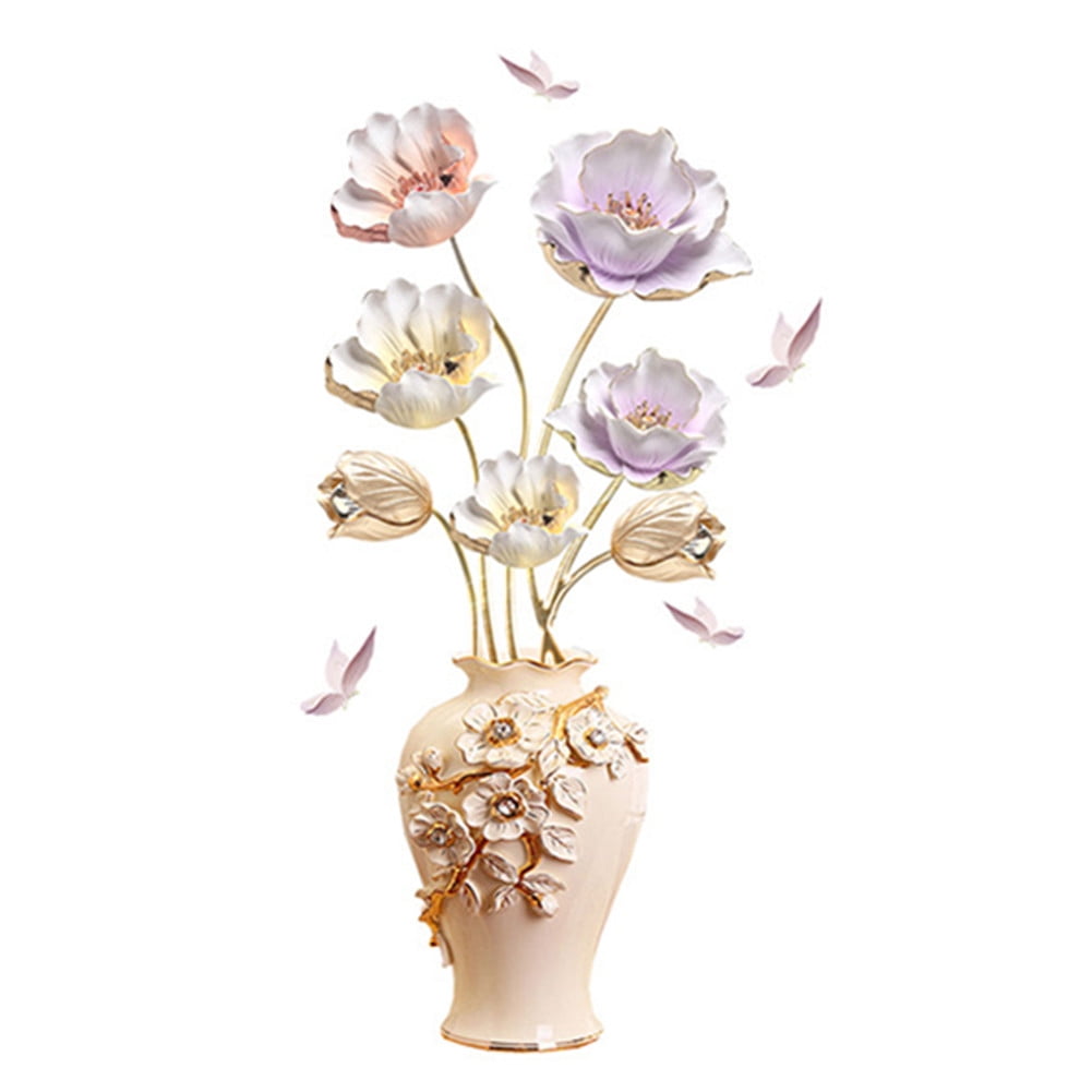 Wall Stickers, Embossed Vase Colored Flower Bedroom Wallpaper, Creative ...
