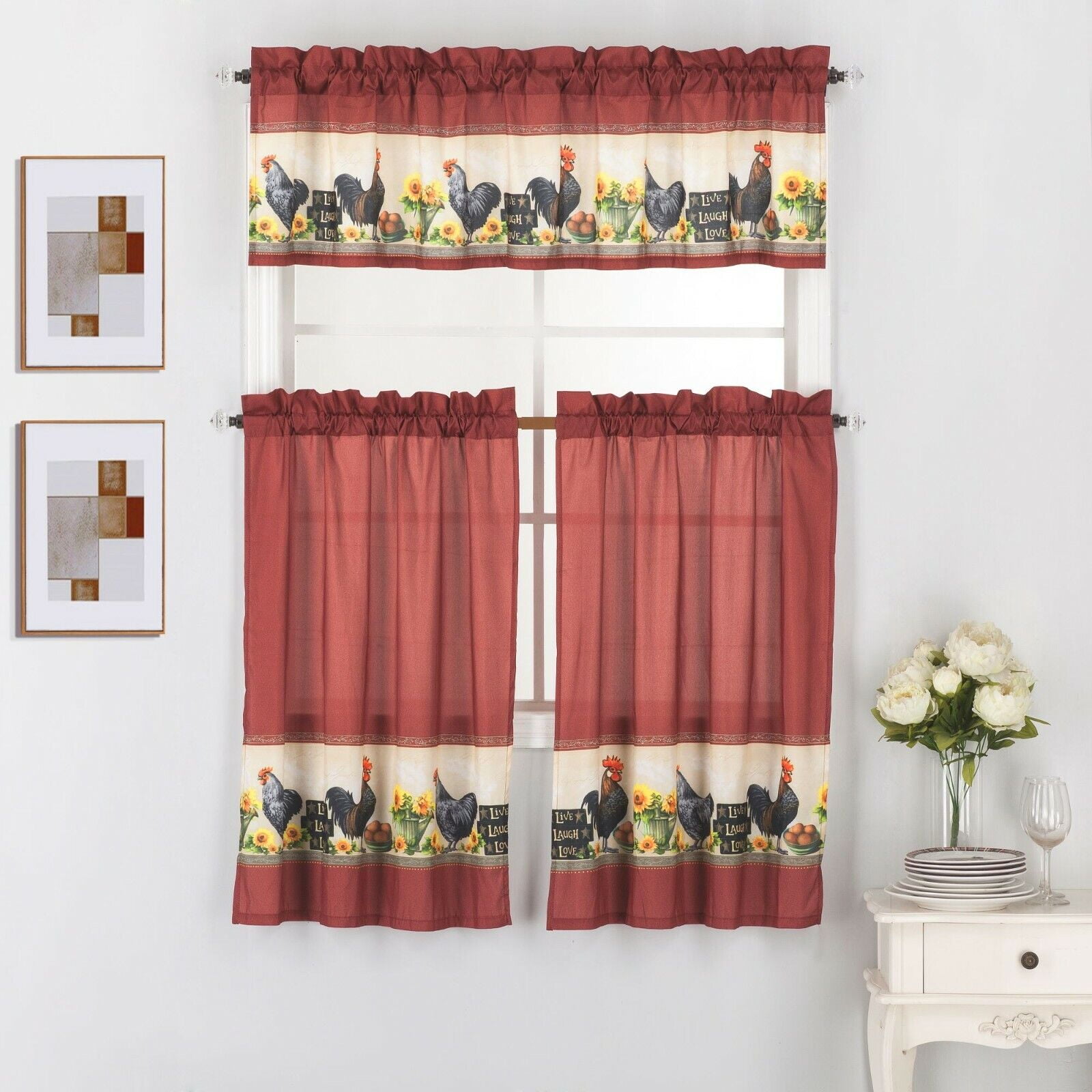 3 Piece Kitchen Window Curtain Panel Tiers & Valance Set - Various ...