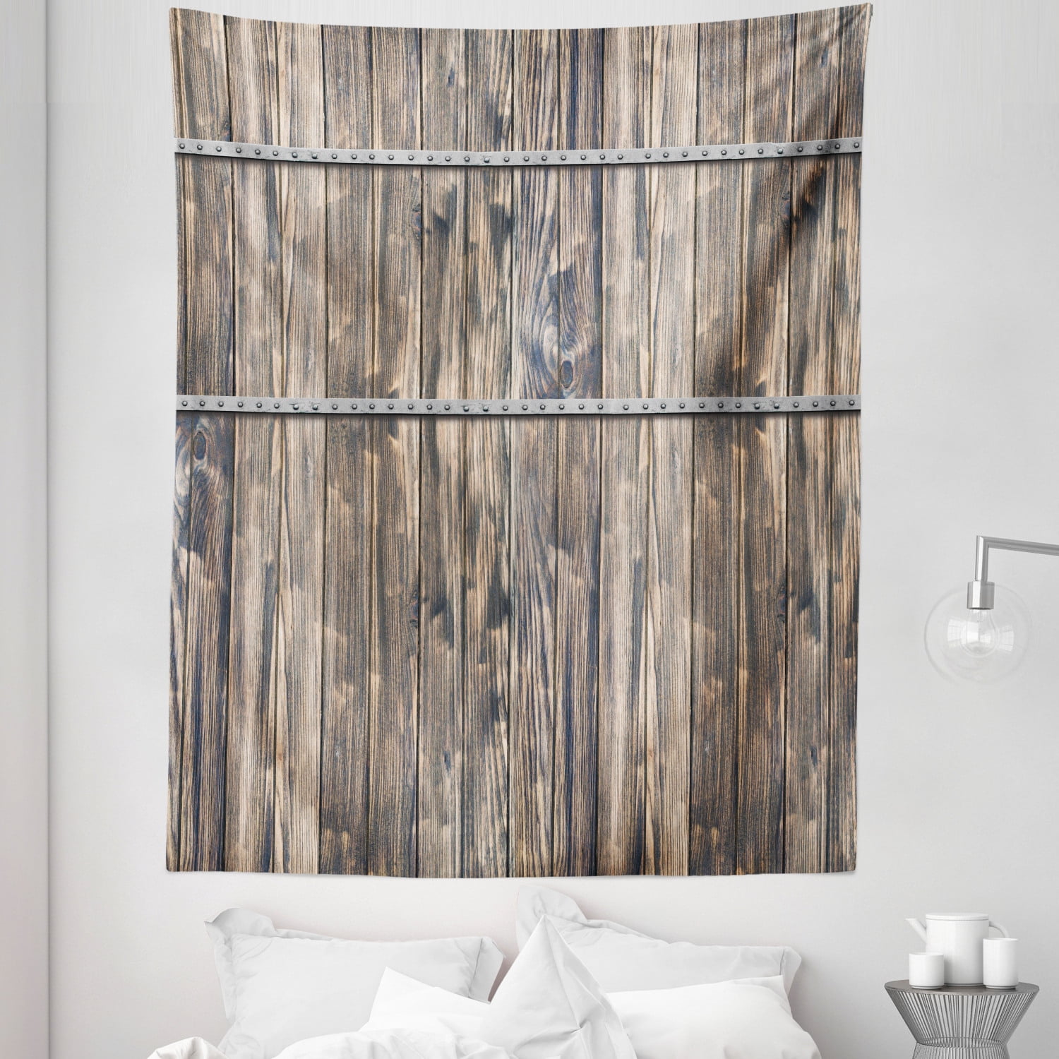 Rustic Tapestry, Image of Wooden Planks with Screws and Nails Farmhouse ...