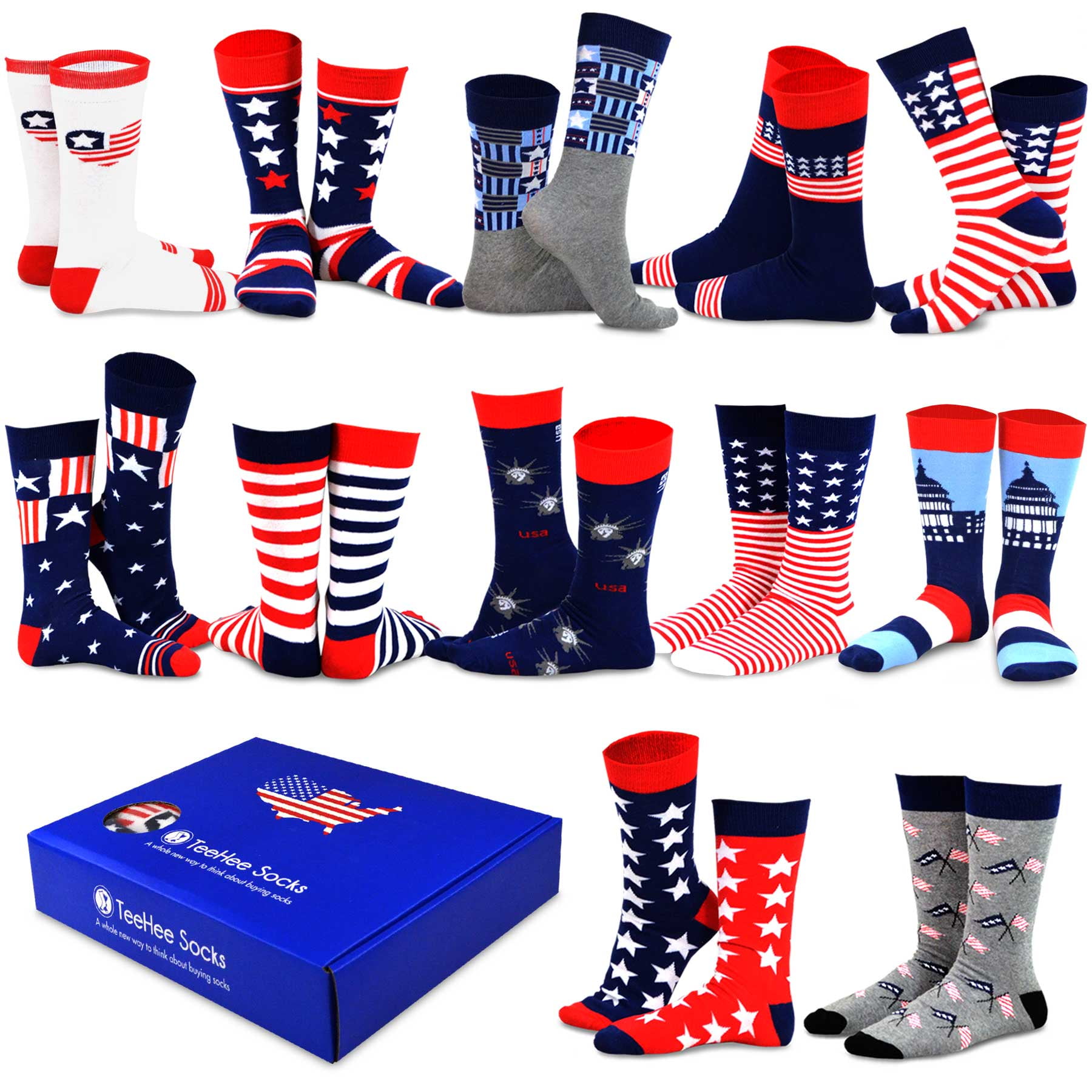 TeeHee USA American Liberty Patriotic Socks 12-Pairs Socks with Gift ...