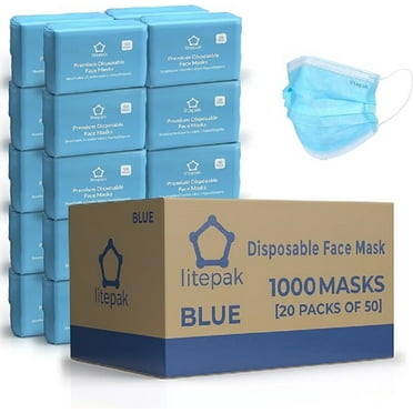 Casaba 50 Pack Blue Disposable Face Masks 3-Ply Filter - Made in USA ...