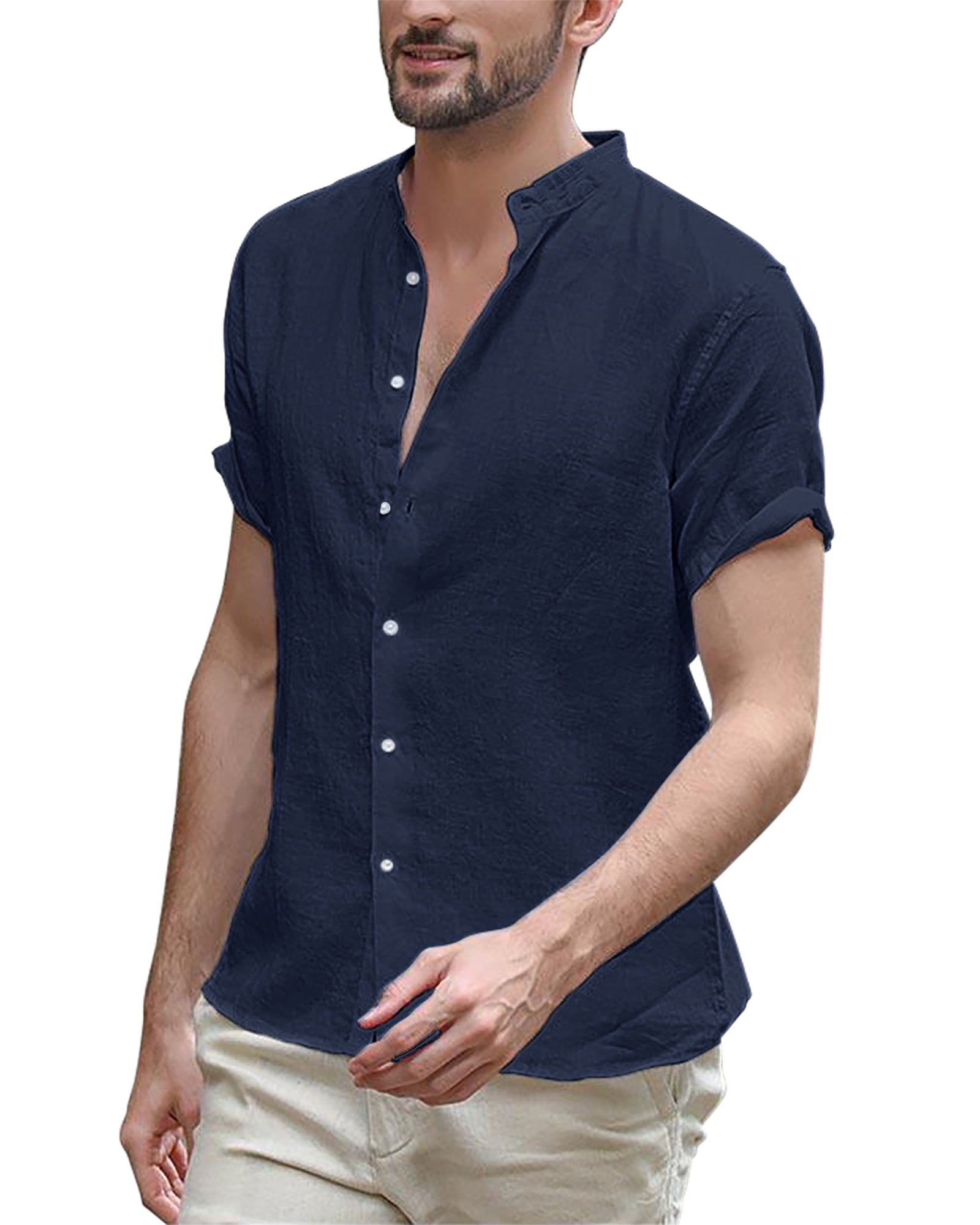 LVCBL Linen Shirt Men Short Sleeve Casual Shirts Regular fit Daily ...