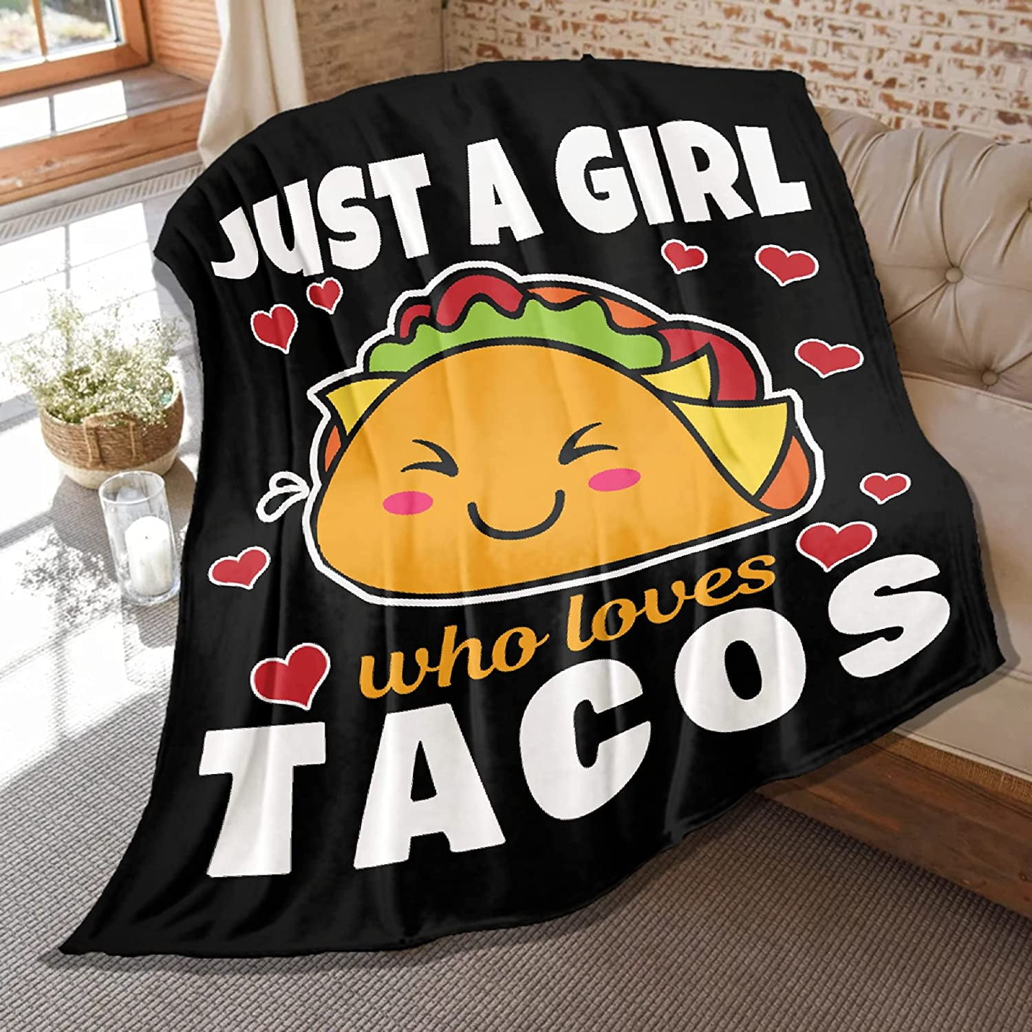 Soft Flannel Blanket Just Girl Loves Tacos Lightweight Plush Throw Air ...
