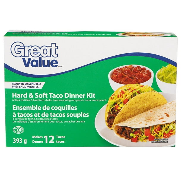 Great Value Hard & Soft Taco Dinner Kit, 12 Tacos, 393 g - Walmart.ca