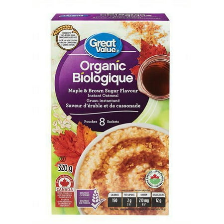 Great Value Maple and Brown Sugar Flavour Organic Instant Oatmeal ...