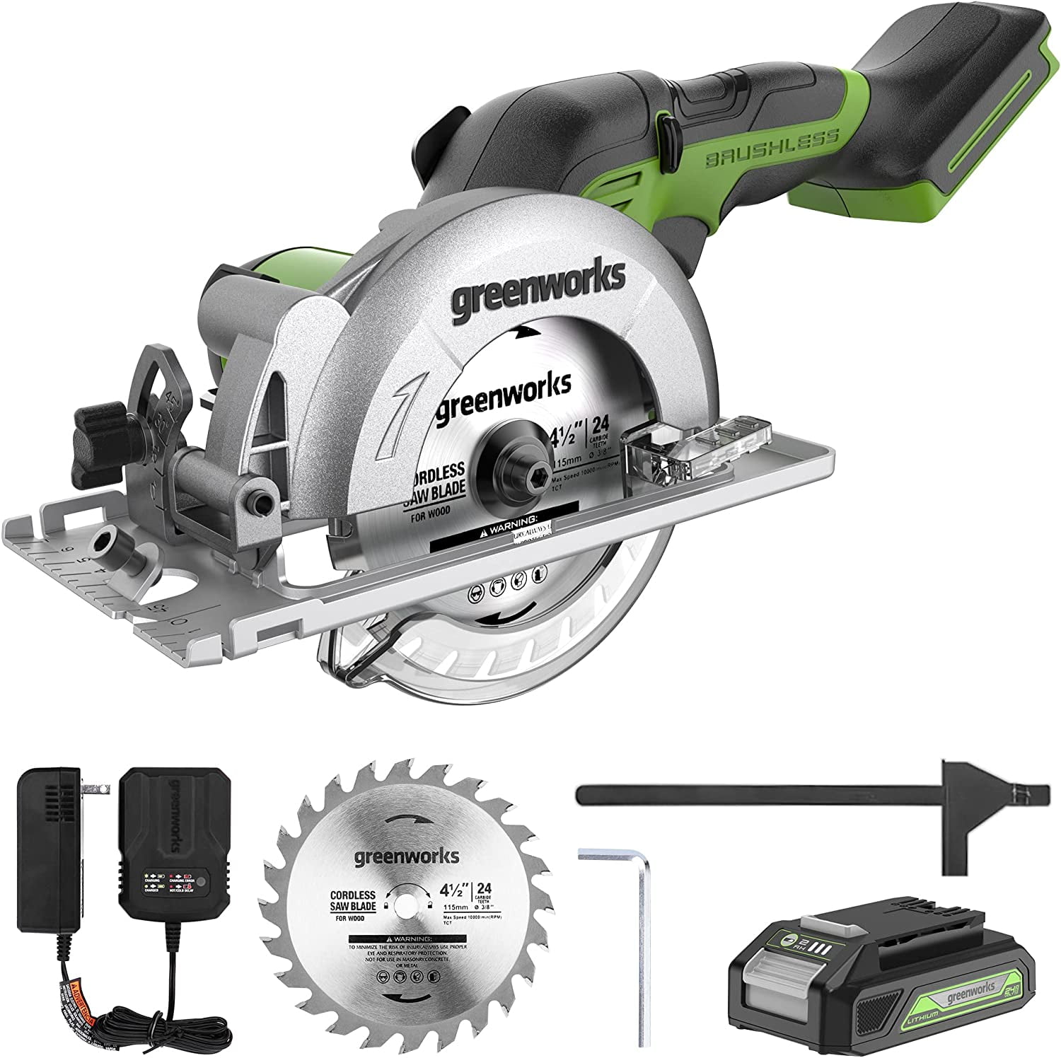 24V Brushless 4.5" Mini Circular Saw Kit, 6500 RPM Compact Cutting Saw ...