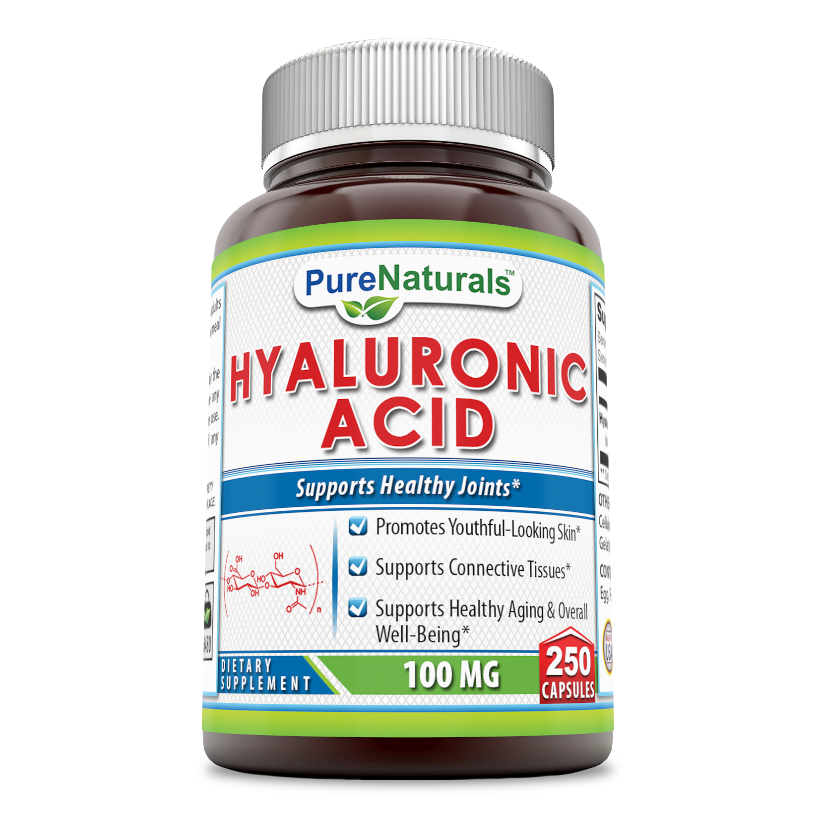 Pure Naturals Hyaluronic acid 100 mg 250 capsules - Walmart.com