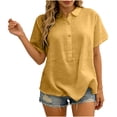 Ashirexll Womens Casual Tops Solid Color Short Sleeve Cover Linen Shirt ...