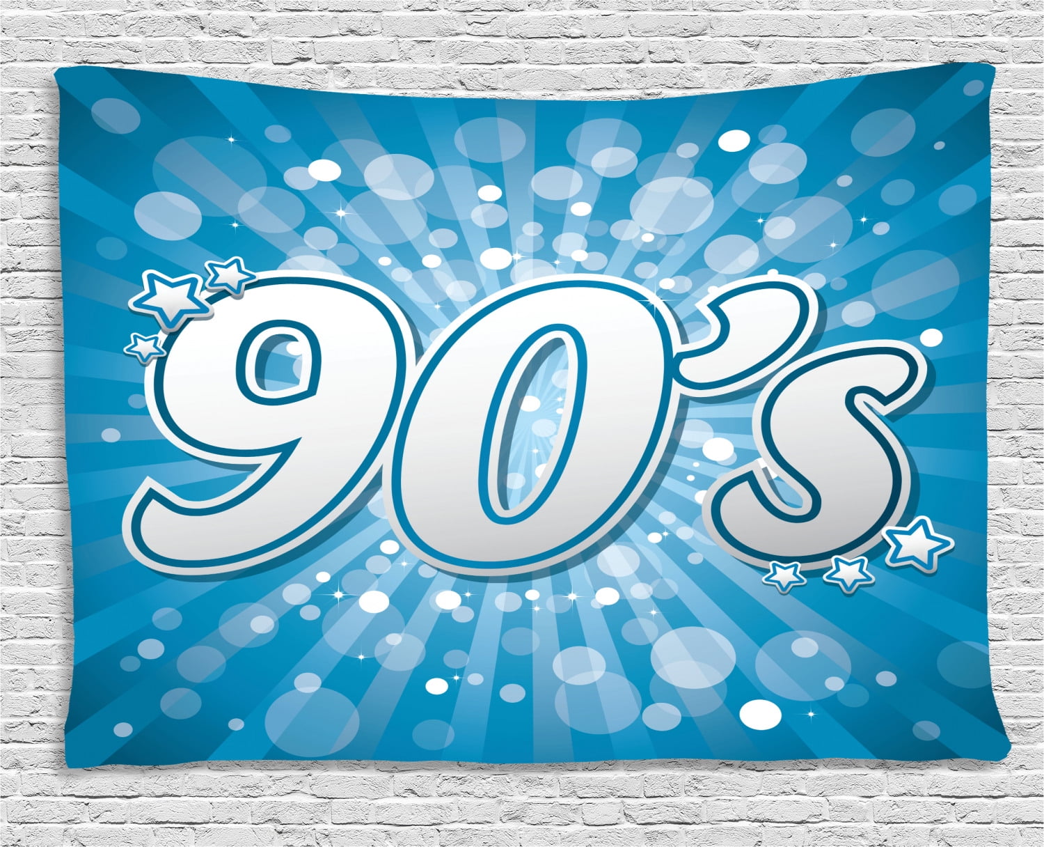 90s Decorations Tapestry, Letter and Stars on Striped Background With ...