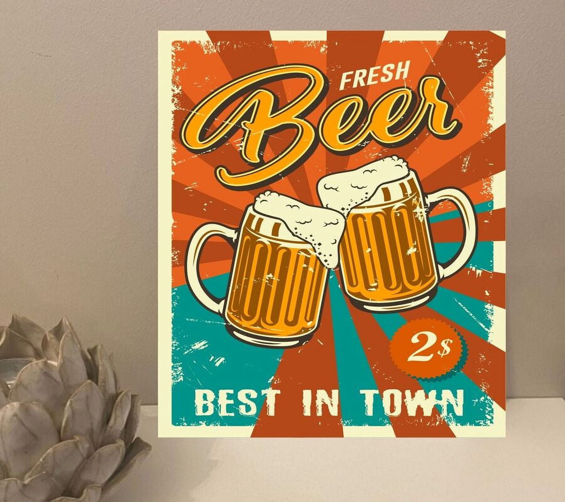Letrero de metal de aluminio con frase "Cerveza fresca, la mejor de la ...