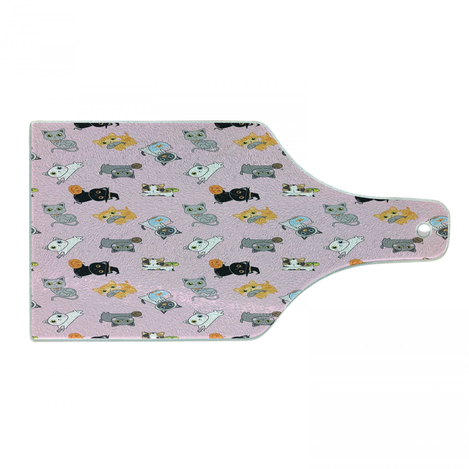Cat Cutting Board, Colorful Kittens Playing with Fish Mice and Yarnball ...