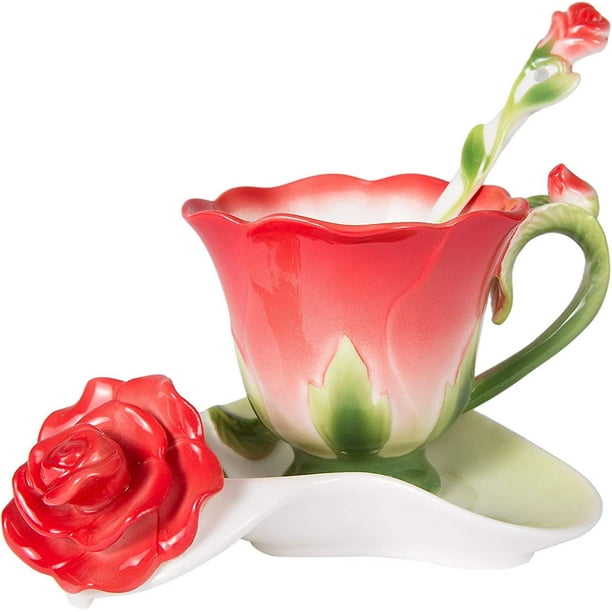 Juego de tazas de té de cerámica con forma de rosa roja, juego de tazas ... Juego de tazas de té de cerámica con forma de rosa roja, juego de tazas ...