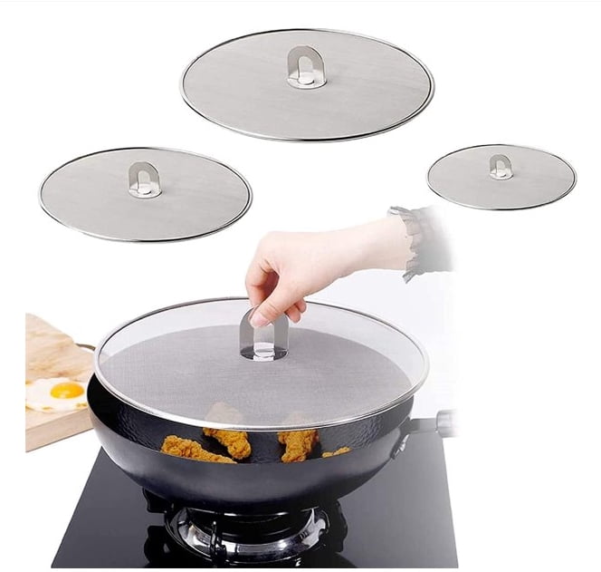 3 Pieces Stainless Steel Splash Guard for Frying Pan with Fold Flat ...