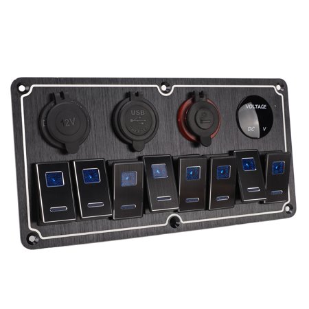 RV Rocker Switch Panel, Anodize Black 8 Gang RV Aluminum Alloy Switch ...