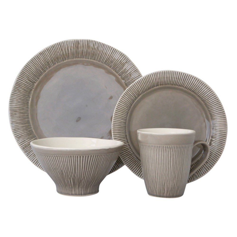Sango Chromatic Grey 16 Piece Dinnerware Set, Including 4 Dinner Plates ...
