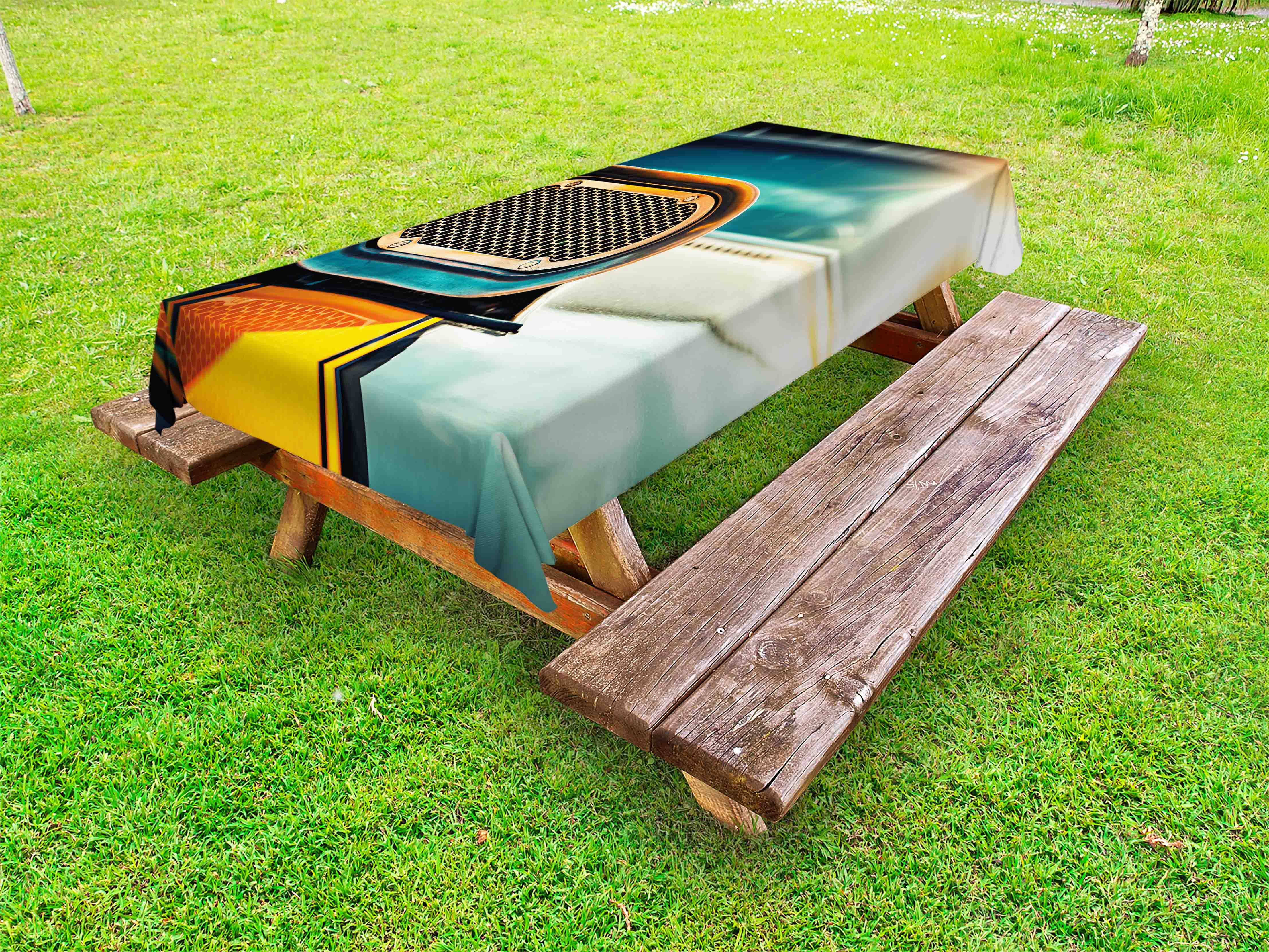 Automobile Outdoor Tablecloth, View of Powerful Muscle Car Nostalgic ...
