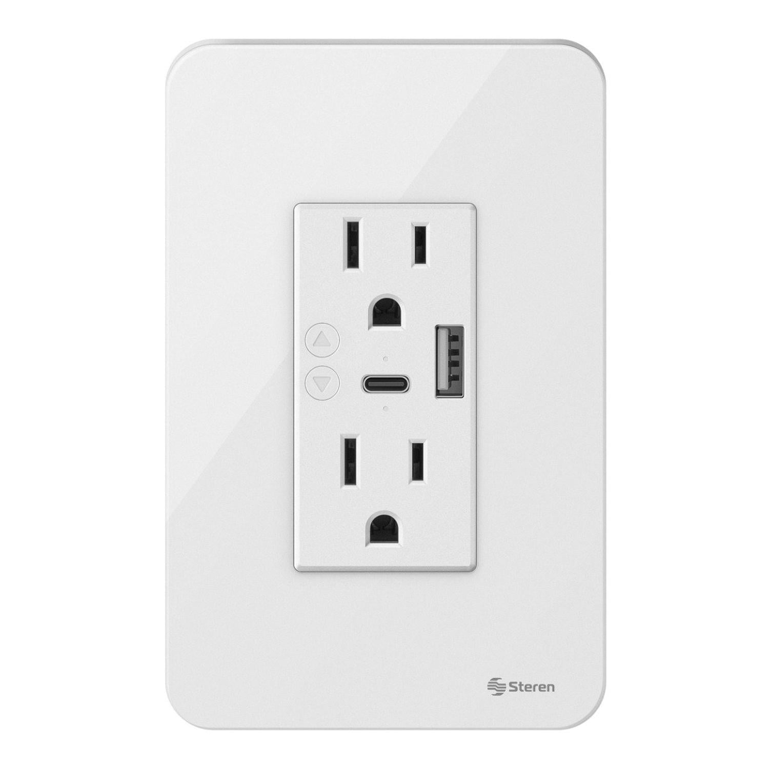 Doble contacto Wi-Fi Steren y Cargador USB USB C con placa para pared ...